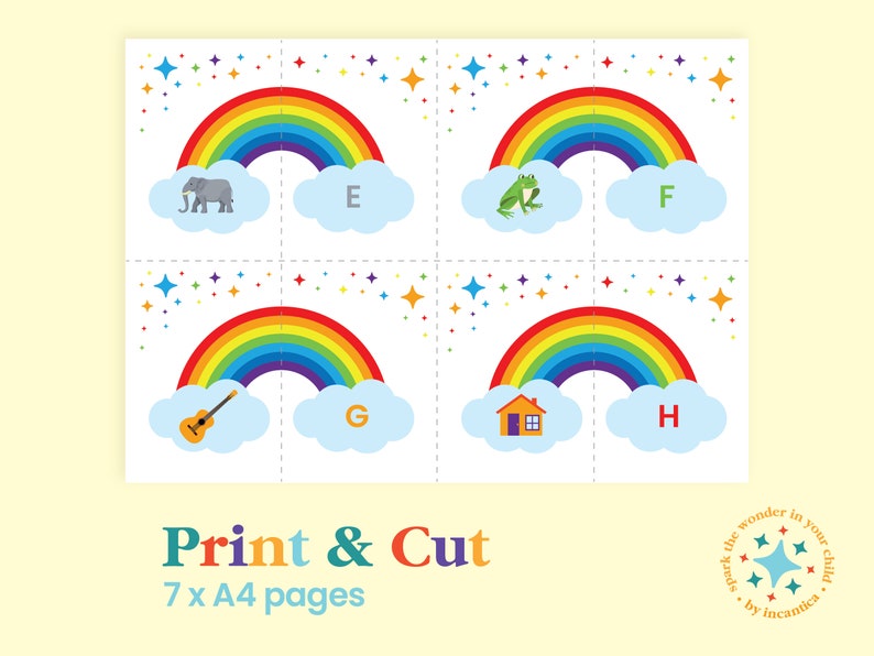 Rainbow Alphabet Matching Game Printable for Kids / Letter and Object ...