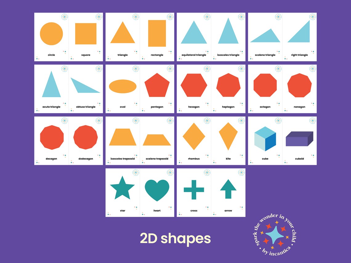Geometry Flashcards Set: 54 Cards, Shapes, Lines, Angles, and 3D ...
