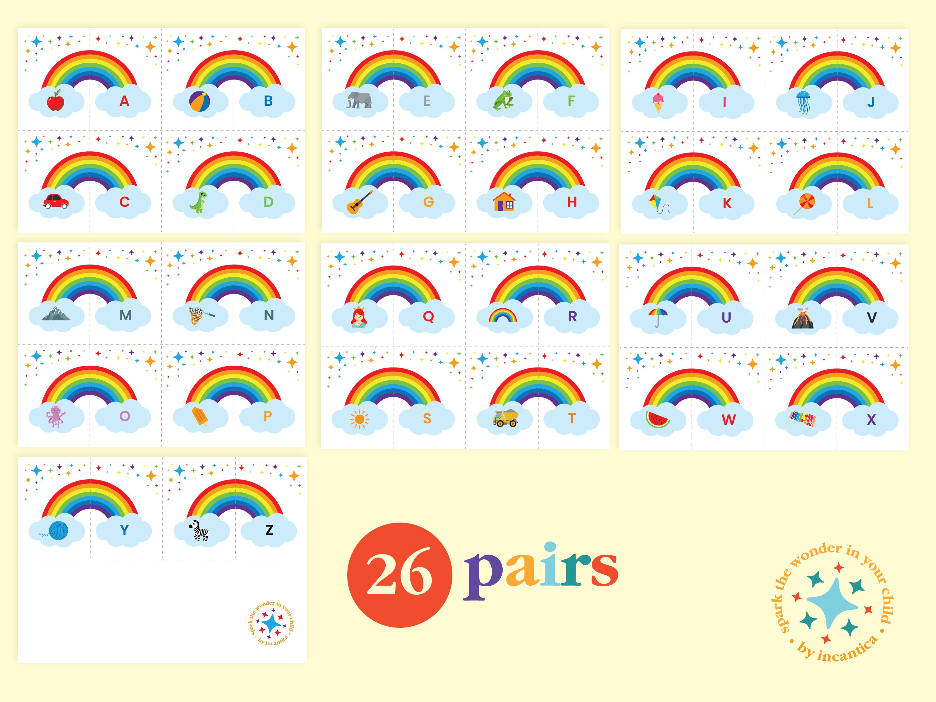 Rainbow Alphabet Matching Game Printable for Kids / Letter and Object ...