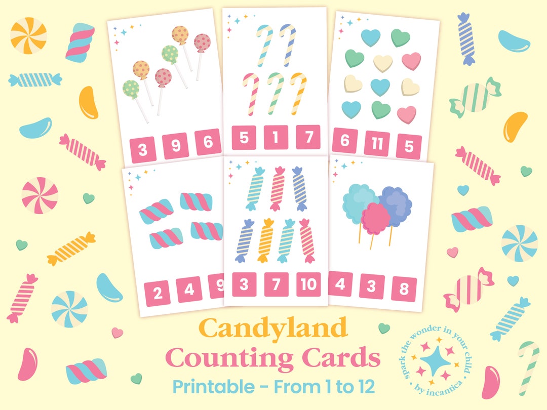 Candyland Printable Counting Clip Cards: Numbers 1-12, Candy Theme ...