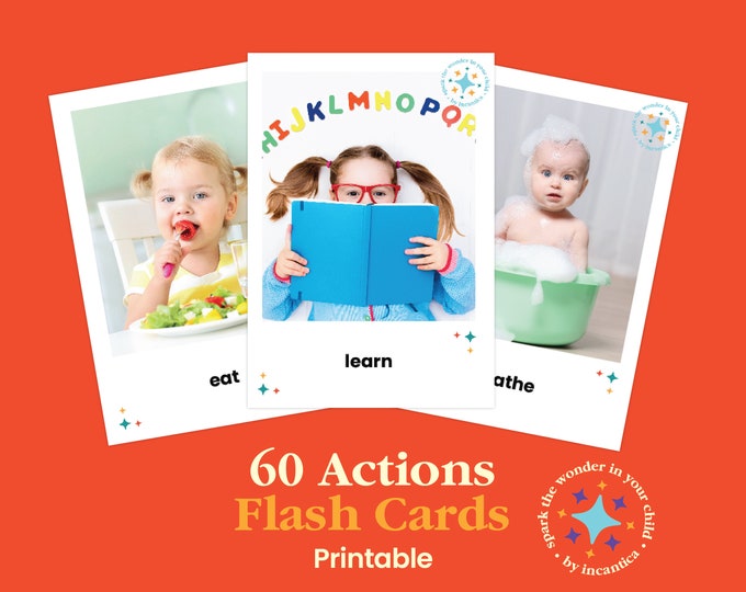 Action Words Flash Cards for Kids - Educational Flashcards for Learning ...