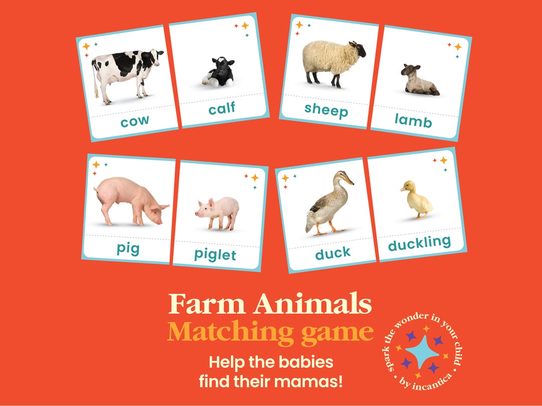 Farm Animal Matching Game: 10 Pairs Mother & Baby Animals, 10 Puzzles ...