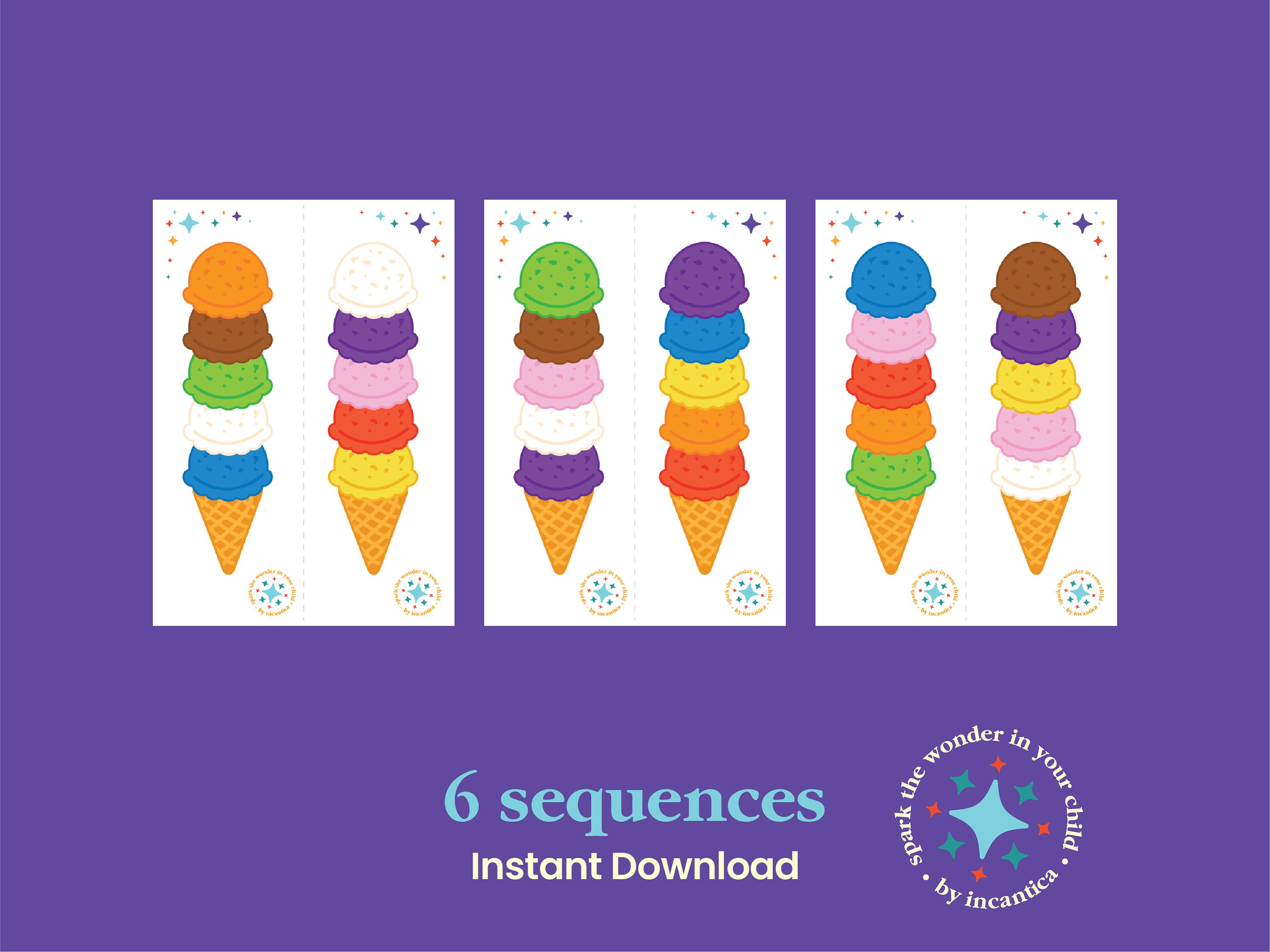 Printable Ice Cream Building Activity 6 Colorful Sequences for Endless ...