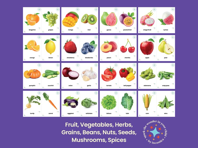 150 Fruit & Vegetables Printable Flashcards Bundle. Fruit, Veg, Beans ...