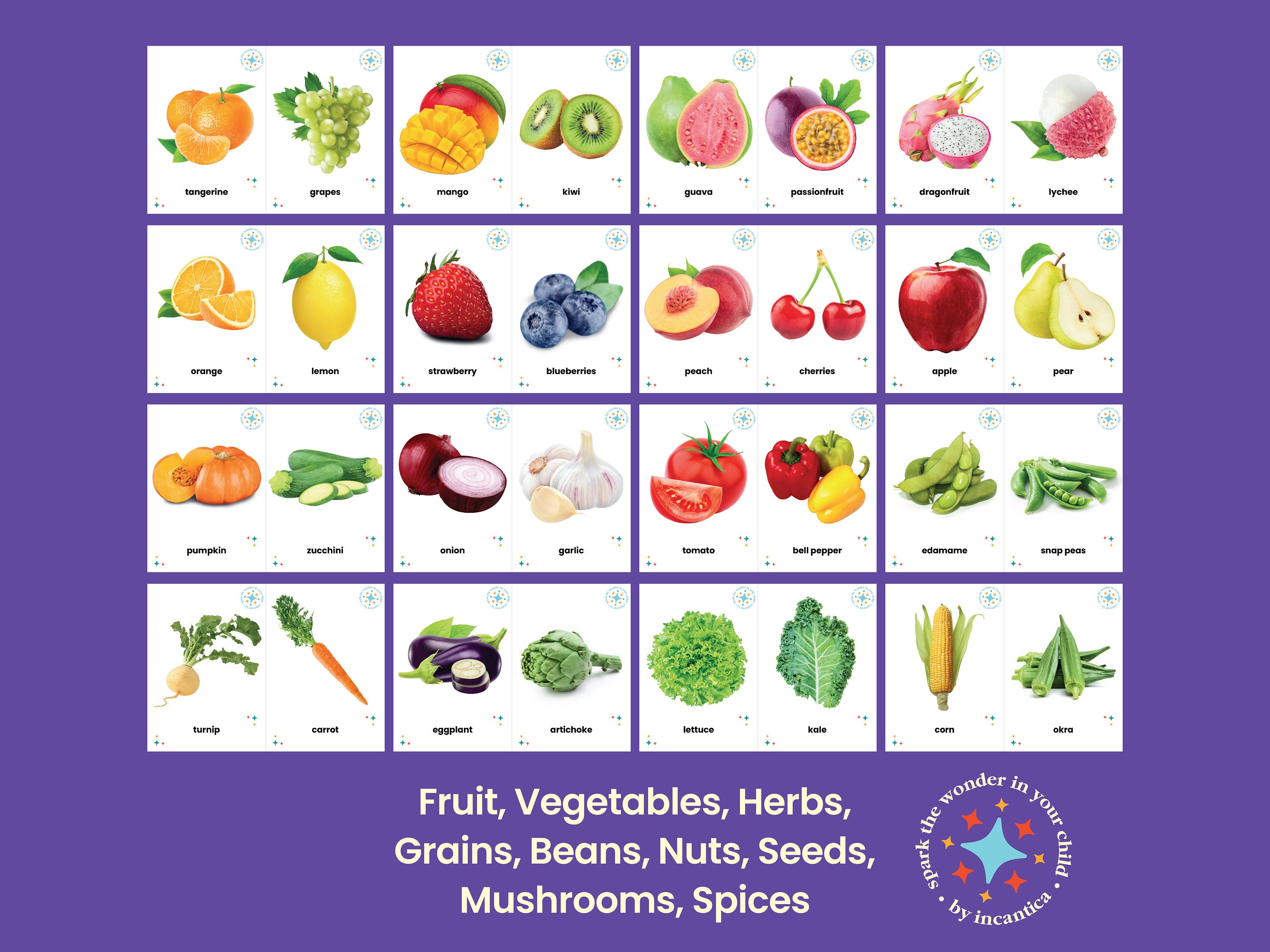 150 Fruit & Vegetables Printable Flashcards Bundle. Fruit, Veg, Beans ...