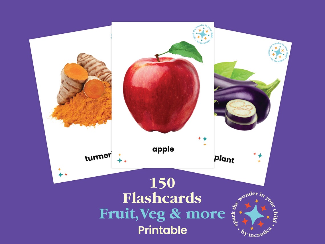 Fruit and Vegetable Flashcards, Montessori Learning (printable) - Etsy