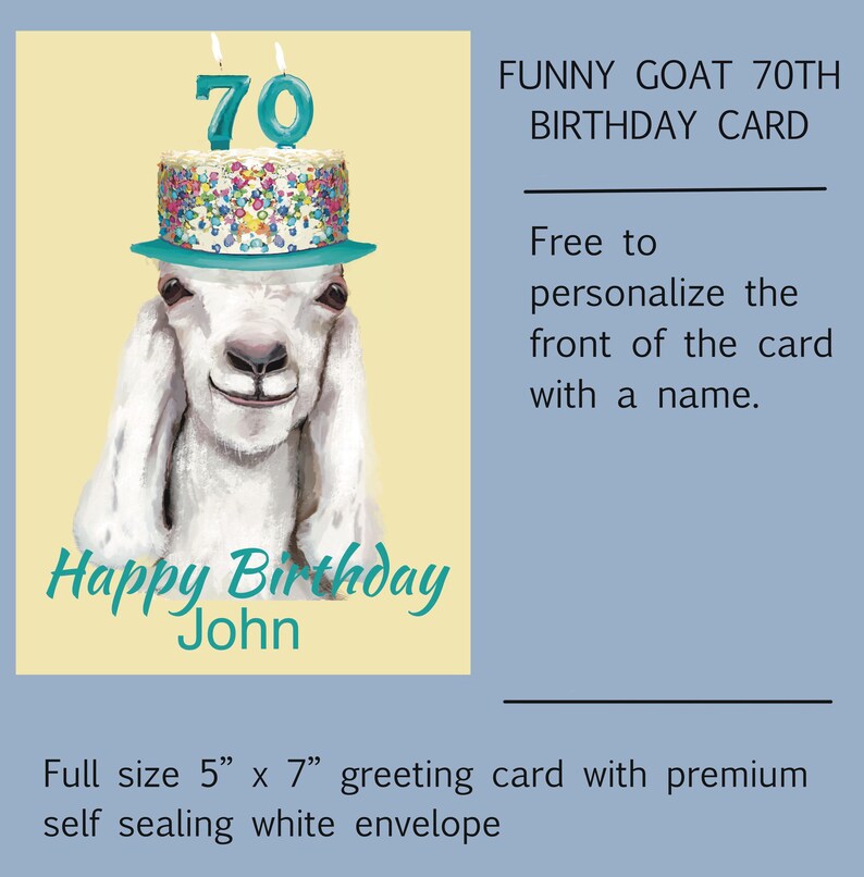 70th Birthday Card, Personalize This Funny Goat Card for Dad, Mom ...