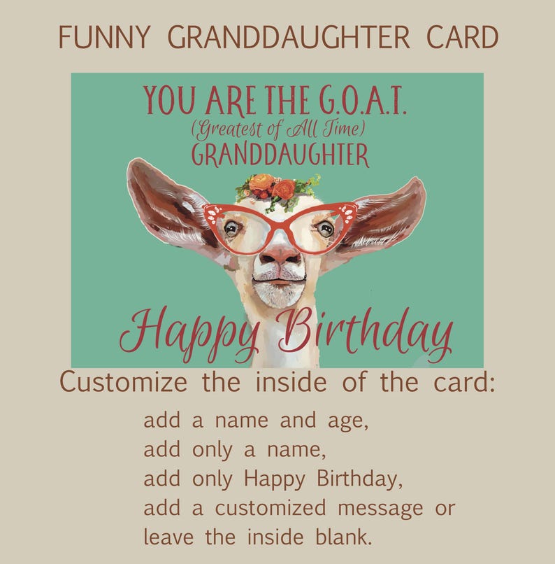 Granddaughter Card, FREE to Personalize Inside, This Funny Goat Card is ...