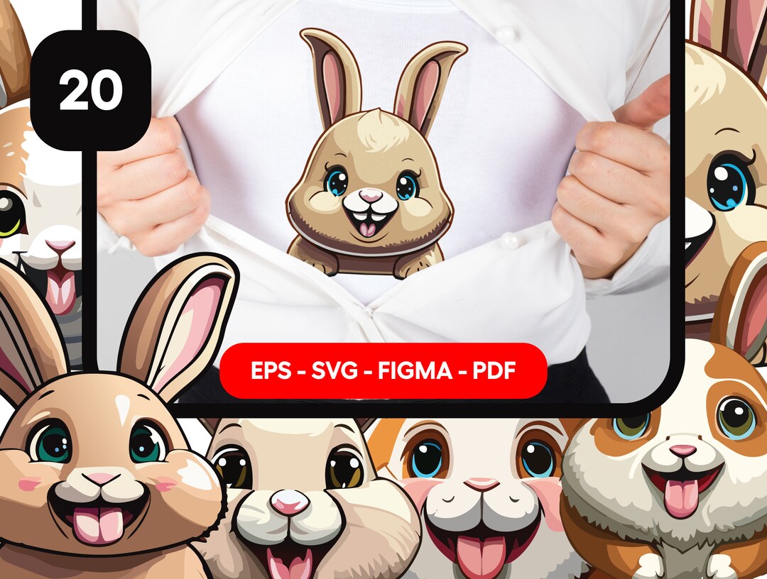 20 Rabbit Vector Illustrations Bundle for T-shirts, Clothes, Mugs Svg ...