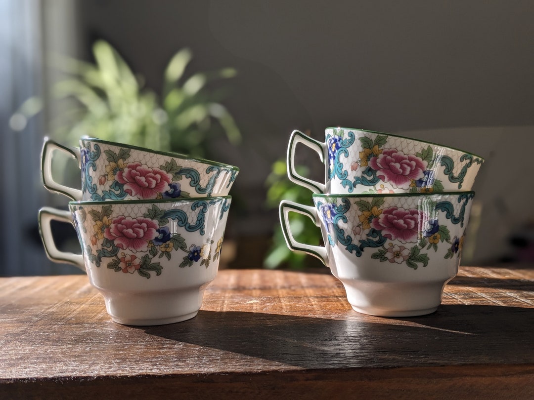 Royal Doulton Floral Tea Cup Set of 4 Floradora Green 1981 - Etsy