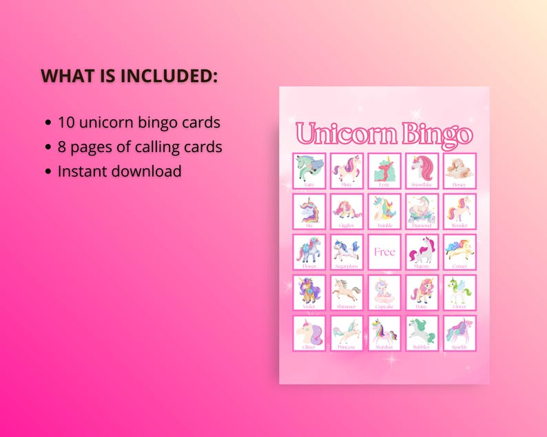 Unicorn Bingo Cards - Etsy