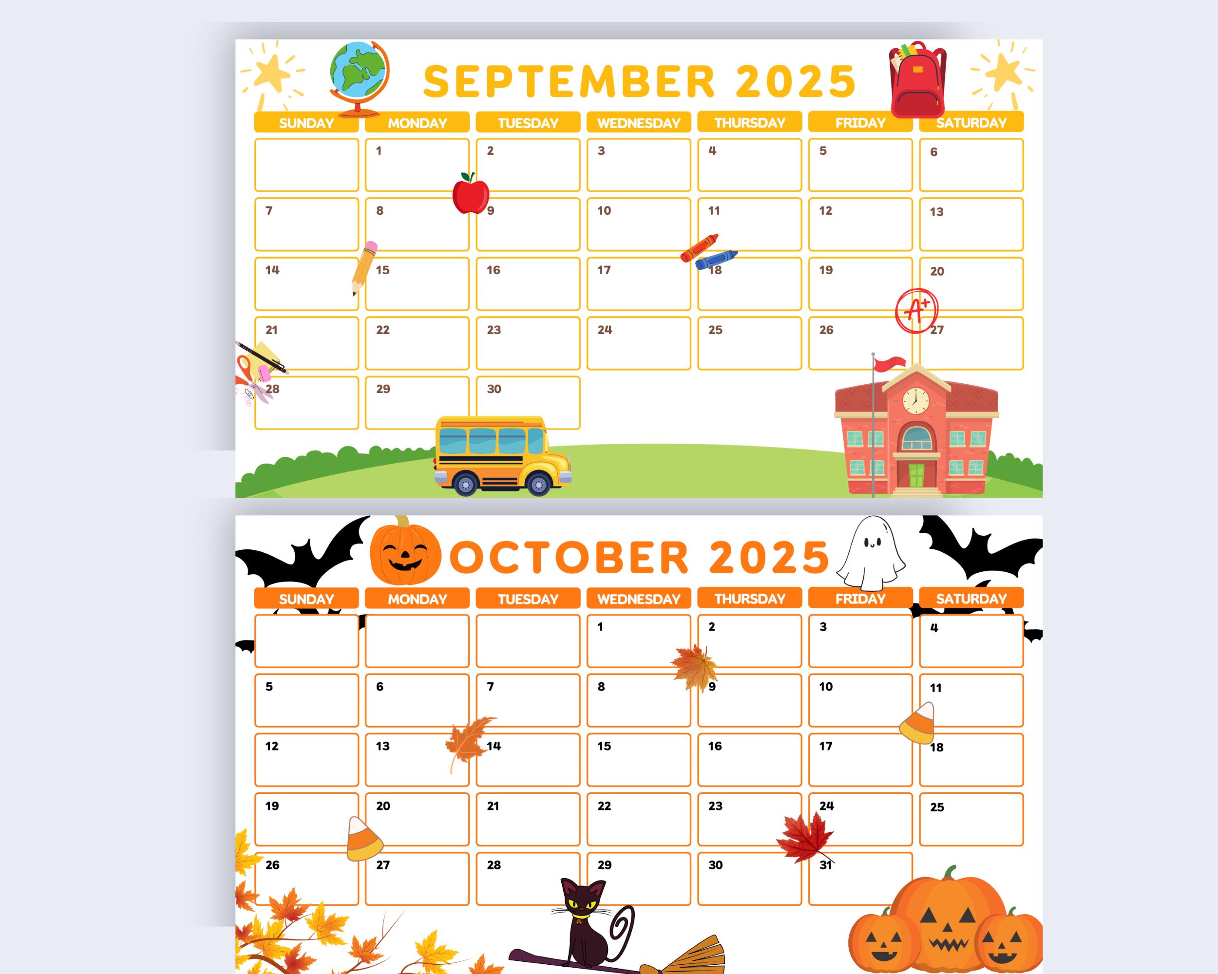 2025 Calendar Printable for Kids, Cute Kids Calendar 2025, Homeschool ...