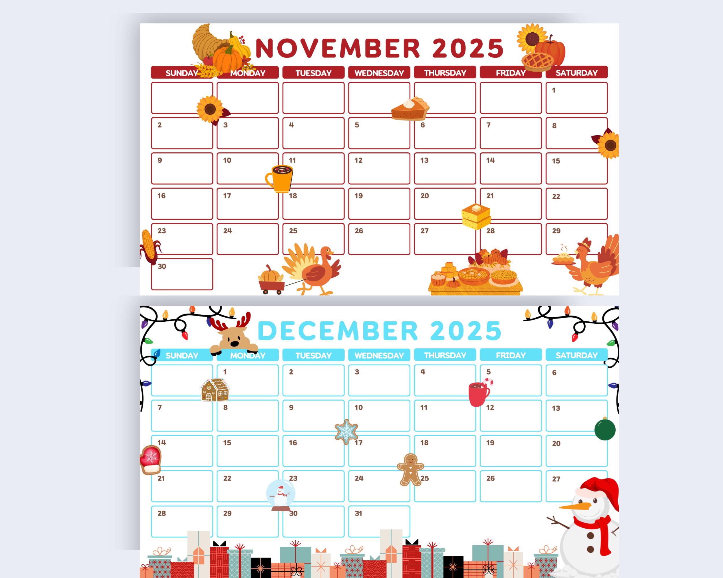 2025 Calendar Printable for Kids, Cute Kids Calendar 2025, Homeschool ...