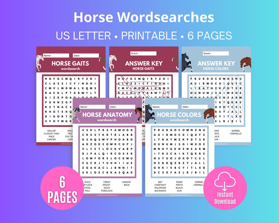 Horse Wordsearch, Horse Activity Page, Horse Birthday Game, Horse Camp ...
