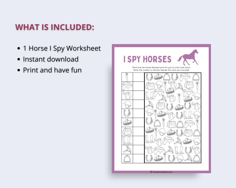 Horse I Spy Game, I Spy Printable Activities, Horse Worksheets - Etsy