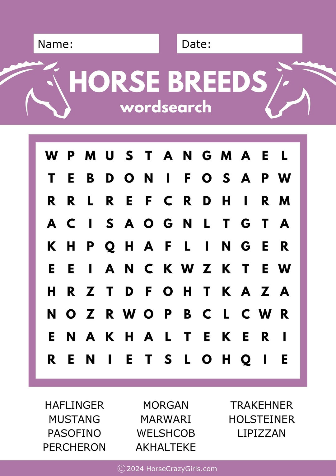 3 Horse Themed Word Search Games - Etsy