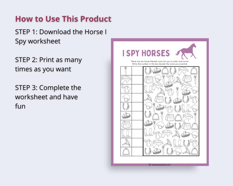Horse I Spy Game, I Spy Printable Activities, Horse Worksheets - Etsy