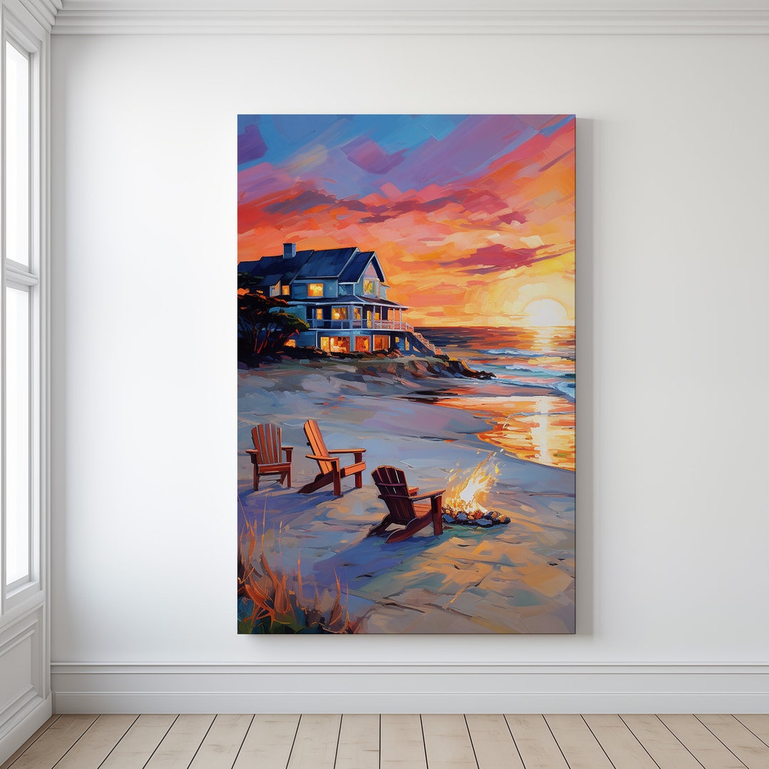 Plein Air Style Digital Downloadable Printable Art - Sunset Bonfire at ...