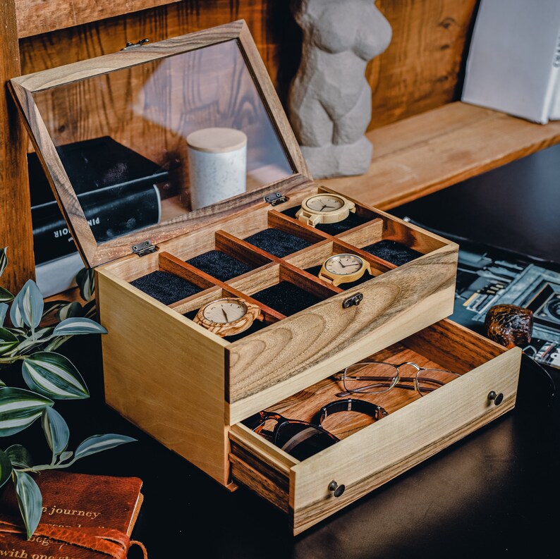 Personalised Walnut Watch Box With Drawer Watch Storage and Display ...