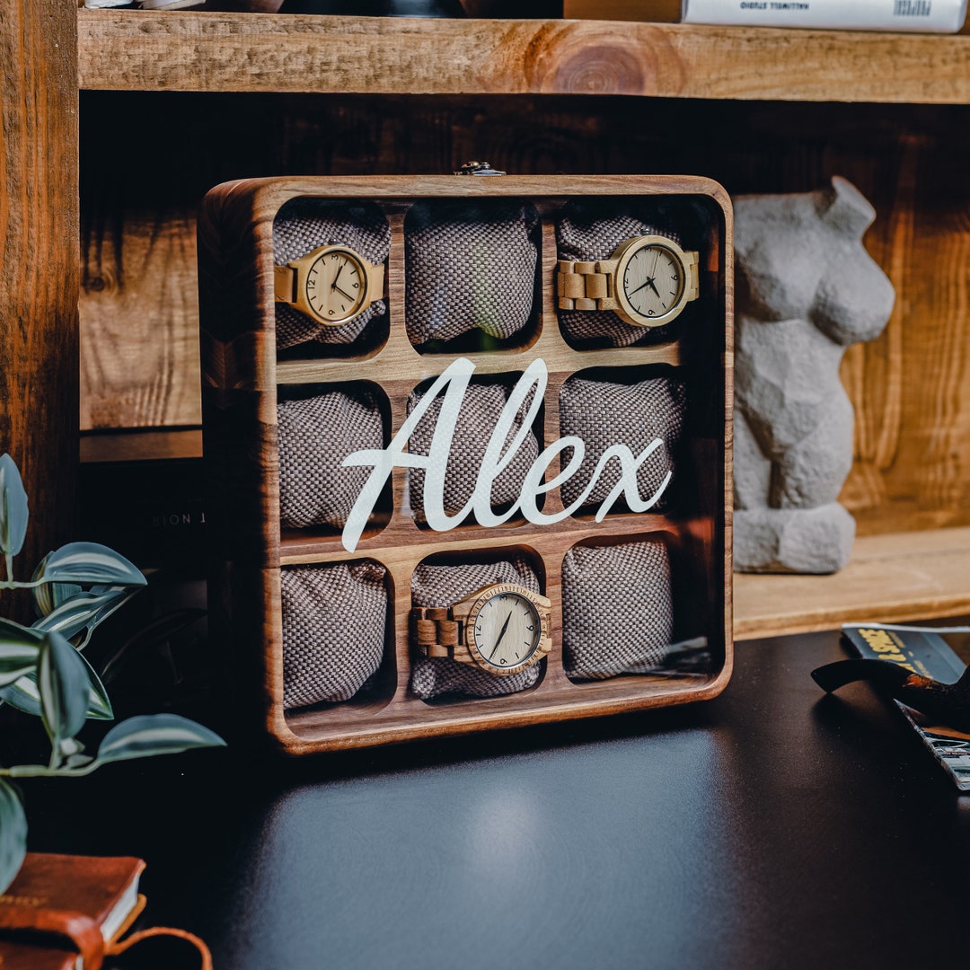 Personalized Walnut Wood Watch Box Groomsmen Gift Custom Engraved Watch ...