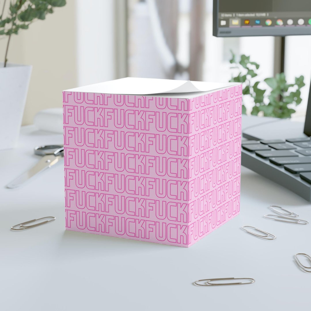 Funny Post-it Note Cube | Desk Humor | Pink Sticky Note Block | Swear ...