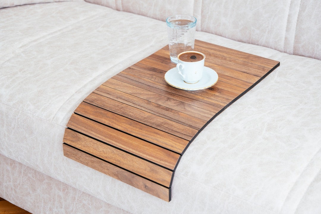 Sofa Arm Tray Table, Wood Flexible Sofa Table for Armrest, Sofa Arm Cup ...