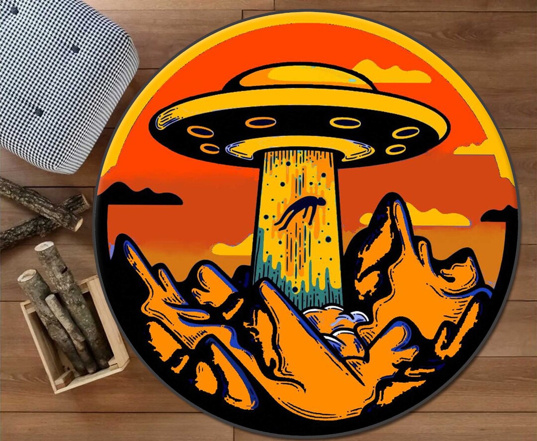 Alien Abduction, Alien Rug, Ufo Round Rug, Alien Room Decor, Ovni Decor ...