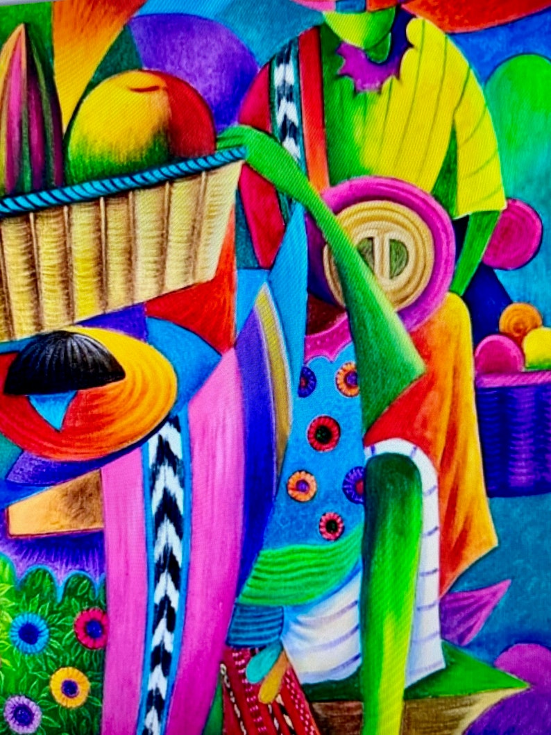 Fruit Seller, Guatemalan Cubist Art Oil Painting, by the Famous Painter ...