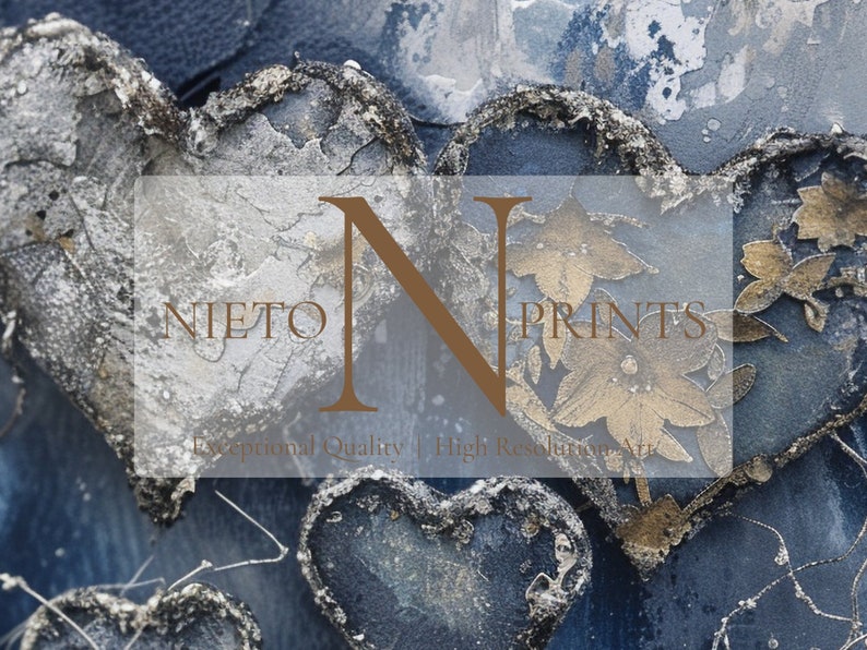 Navy Blue and Grey Metal Hearts Art for Frame TV, Blue Valentine's Day ...