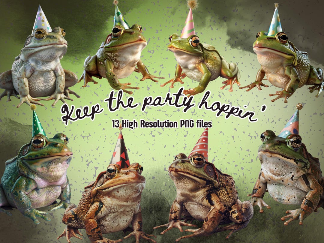 Frogs and Toads Party Clipart – Funny Amphibian Pngs With Party Hats ...