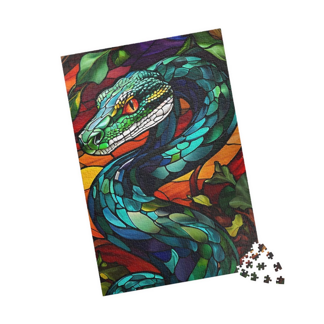 Puzzle Snake Emerald Jigsaw Stained Glass Colorful Snake Puzzle 1000 ...