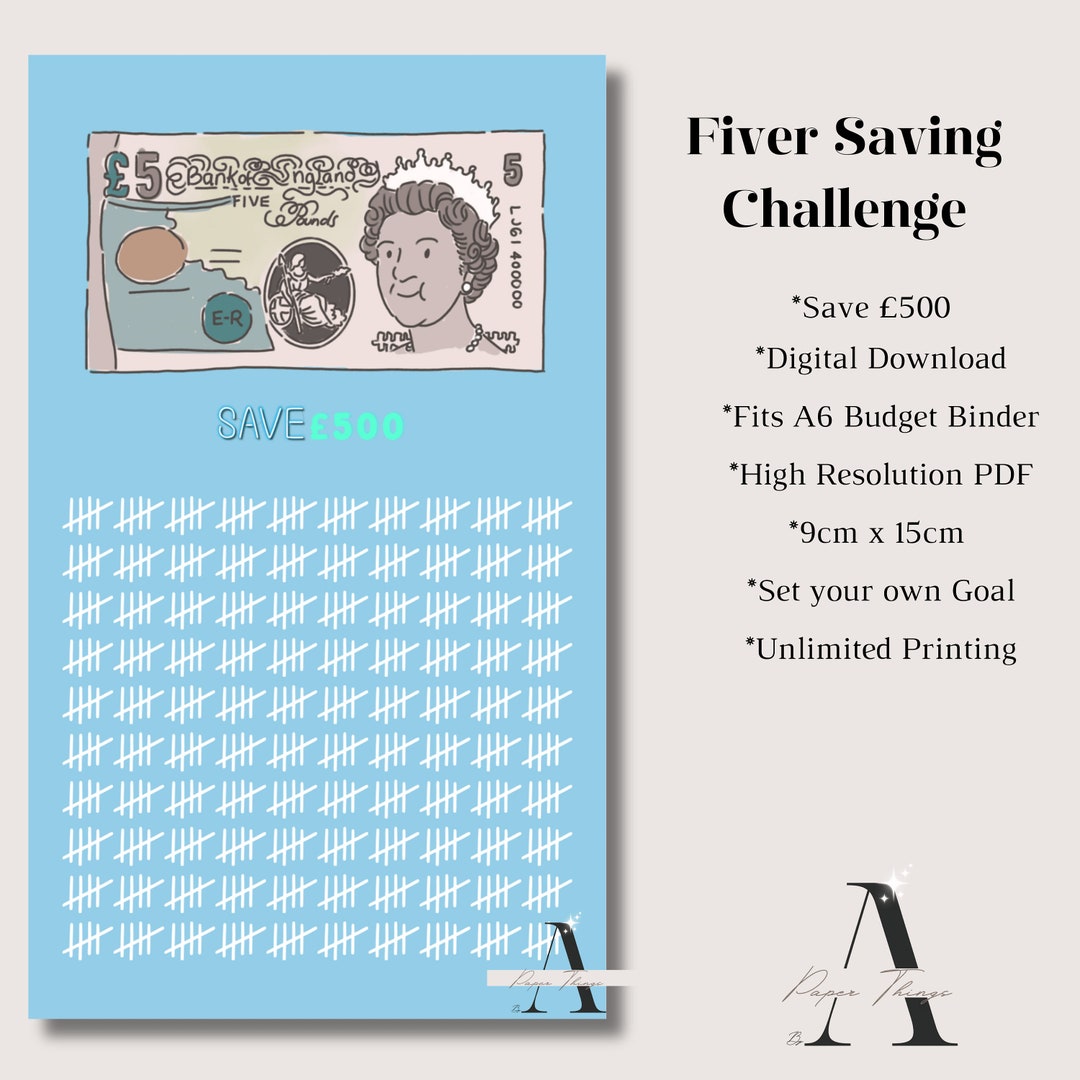 Fiver Saving Challenge Tracker Save 500 - Etsy