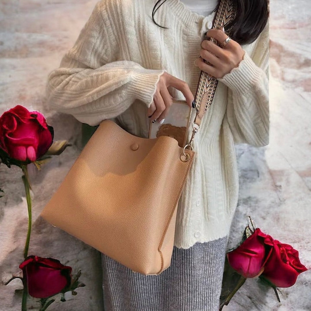 Handmade Vegan Leather Bag Vegan Leather Bucket Bag, Leather Crossbody ...