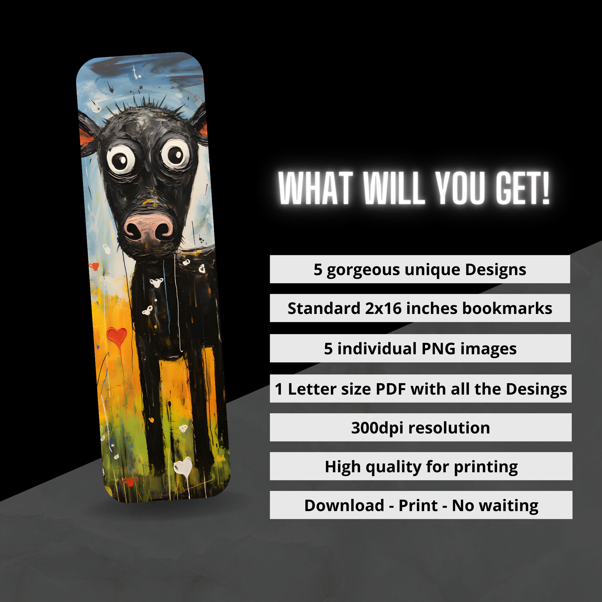 Crazy Cows Printable Bookmark Set | 5 Ultra-quality Digital Bookmark ...