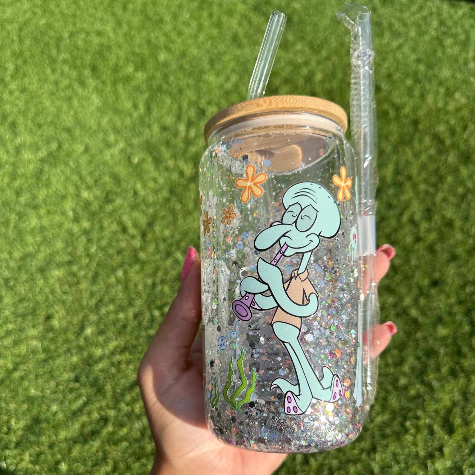 Spongebob Newsglitter 2 Layer Glass Tumbler, Handmade, Spongebob ...