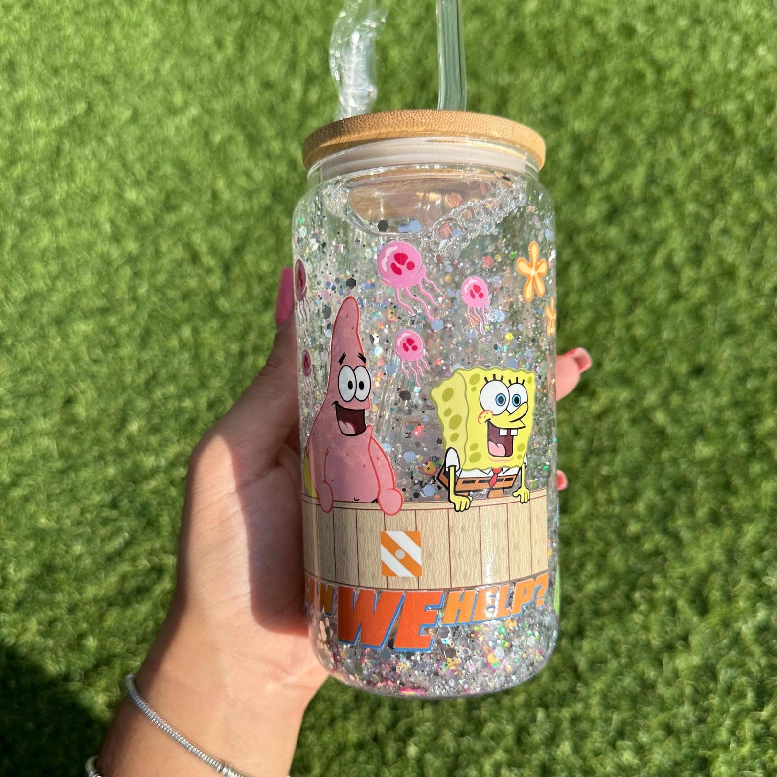 Spongebob Newsglitter 2 Layer Glass Tumbler, Handmade, Spongebob ...