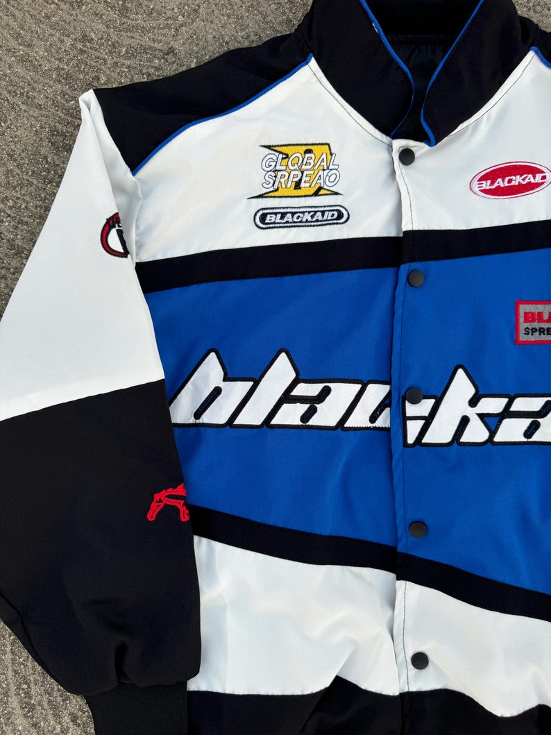 Adult F1 Vintage Racing Blue Blackaid Jacket Embroidered Cotton Padded ...