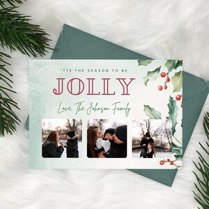 Holly Jolly Christmas Card Template: Photo Holiday Card (editable ...