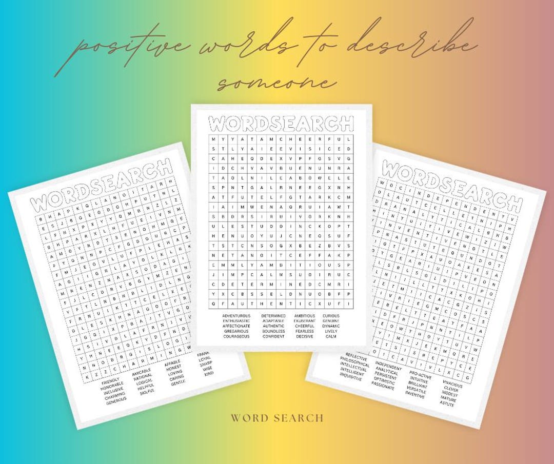 Positive Words Word Search Puzzle | Educational Activity (printable PDF ...