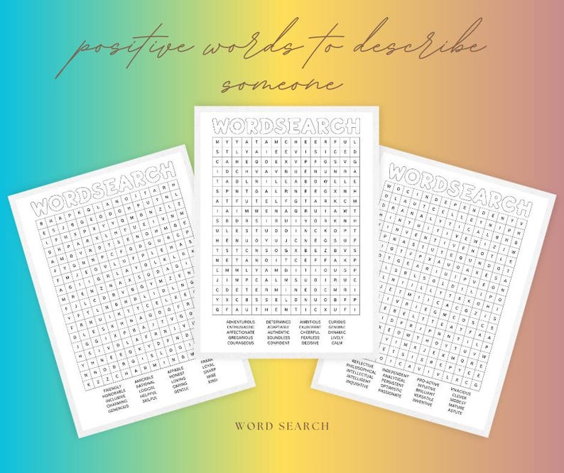 Positive Words Word Search Puzzle | Educational Activity (printable PDF ...
