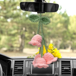 Crochet Lily of the Valley Car Hanging Car Mirror Hanger Flower Car ...