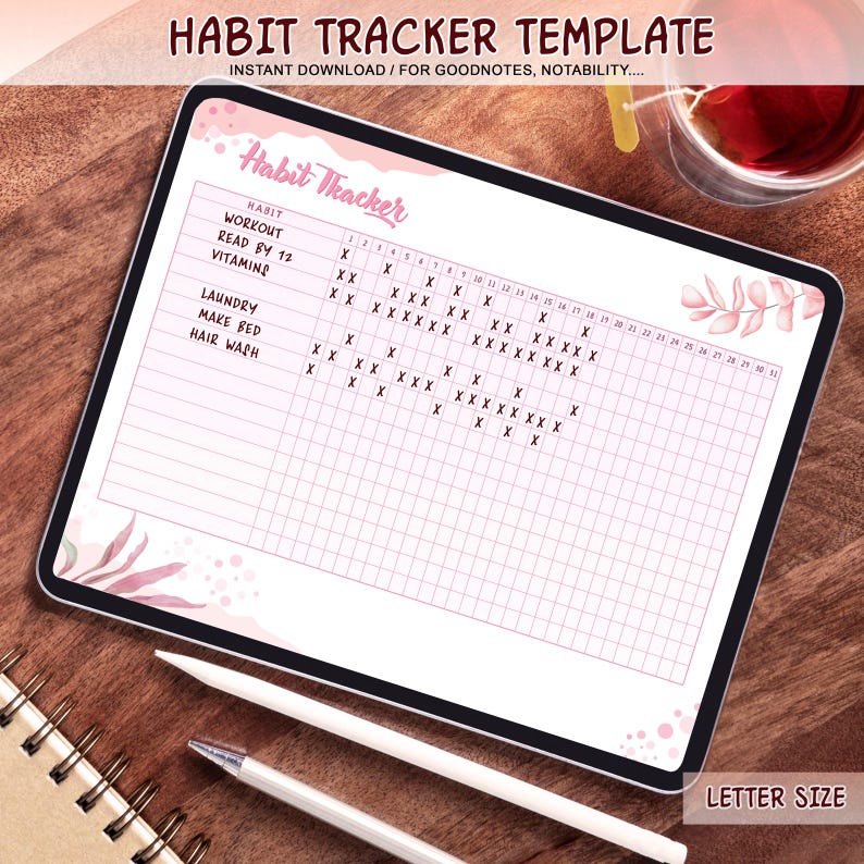 Cute Habit Tracker Goodnotes Template, Kawaii Pink Habit Tracker ...
