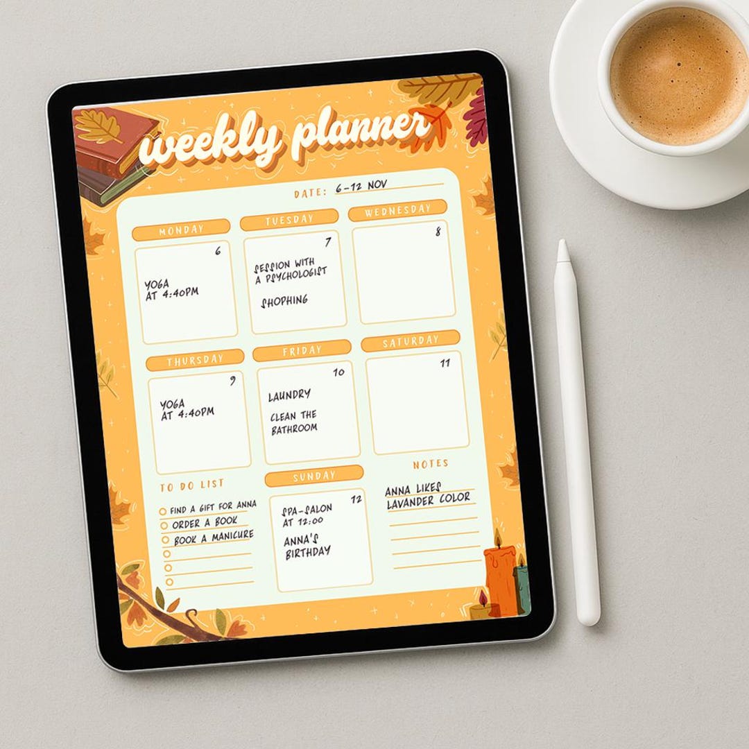 Cozy Autumn Weekly Planner: Printable PDF Template (monday & Sunday ...
