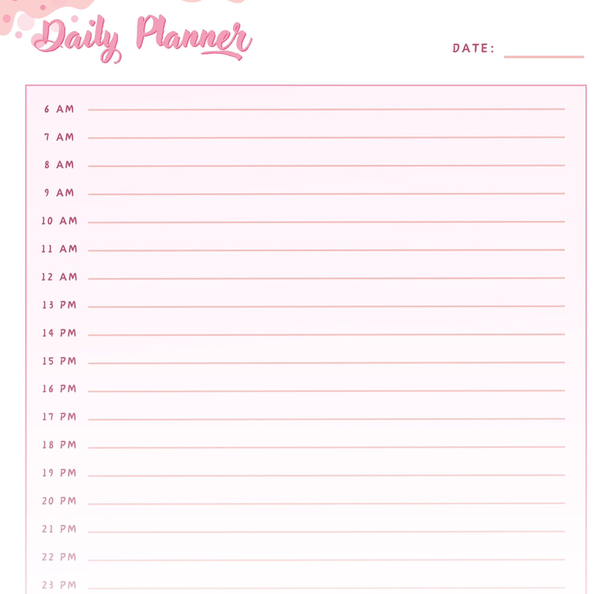 Cute Daily Planner Template, Cute Pink Daily Planner Page, Daily ...