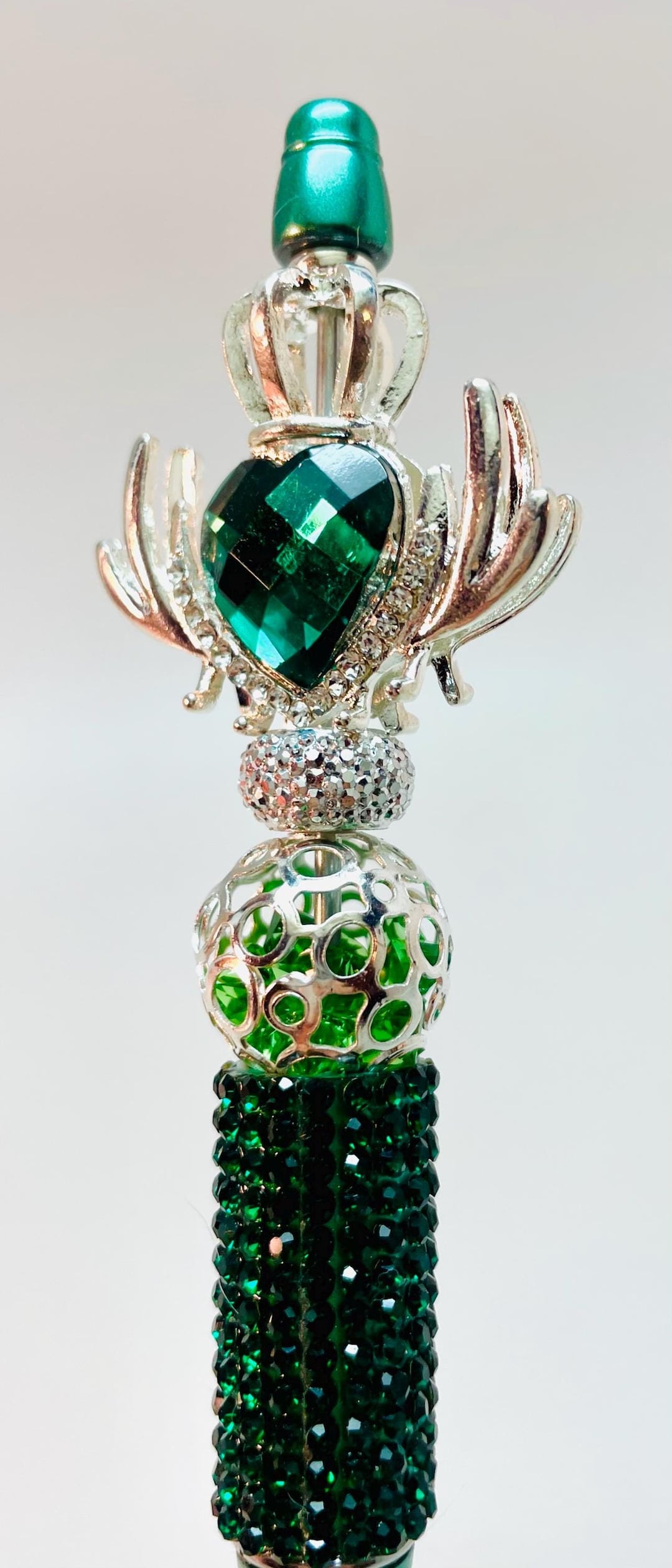 Emerald and Silver Beautiful Beaded Pen Fancy Silver Bead With Green ...