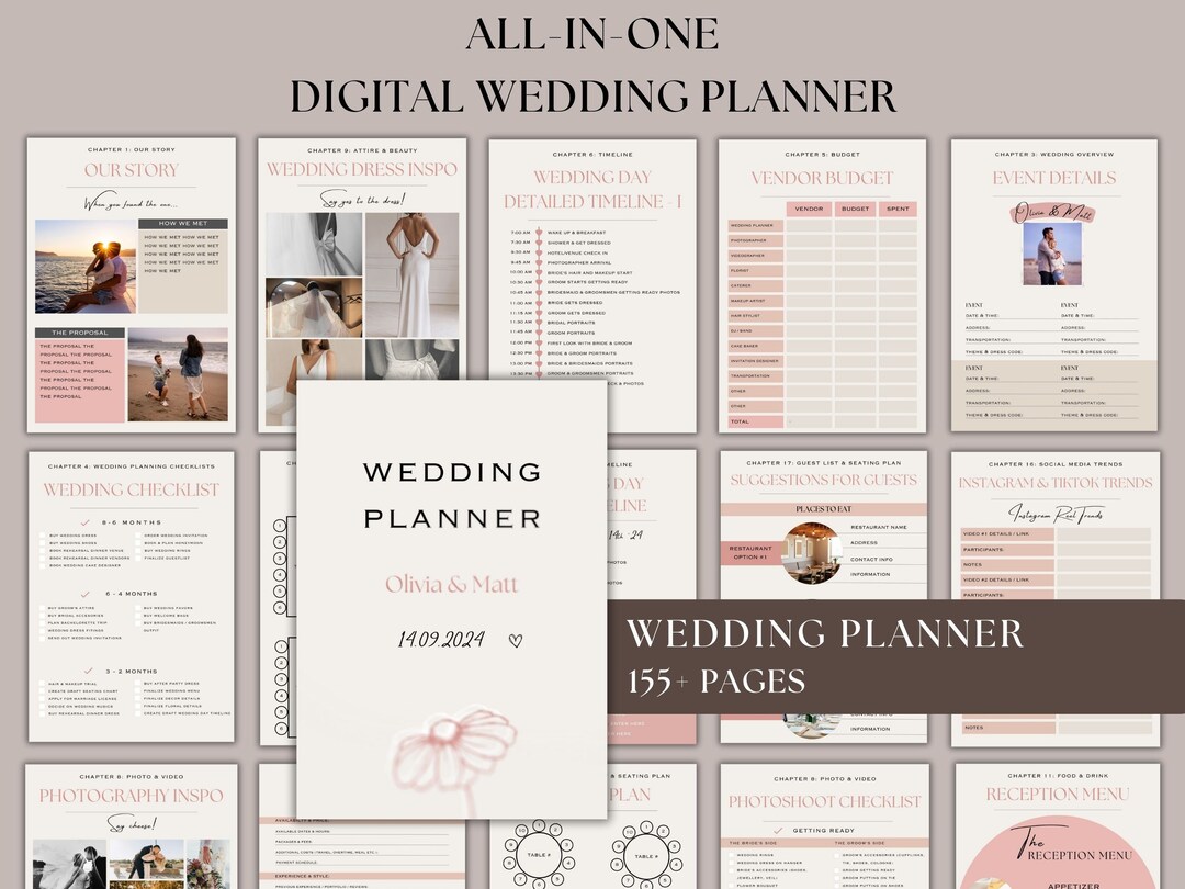 Printable Wedding Planner, All in One Wedding, Digital Wedding Day ...