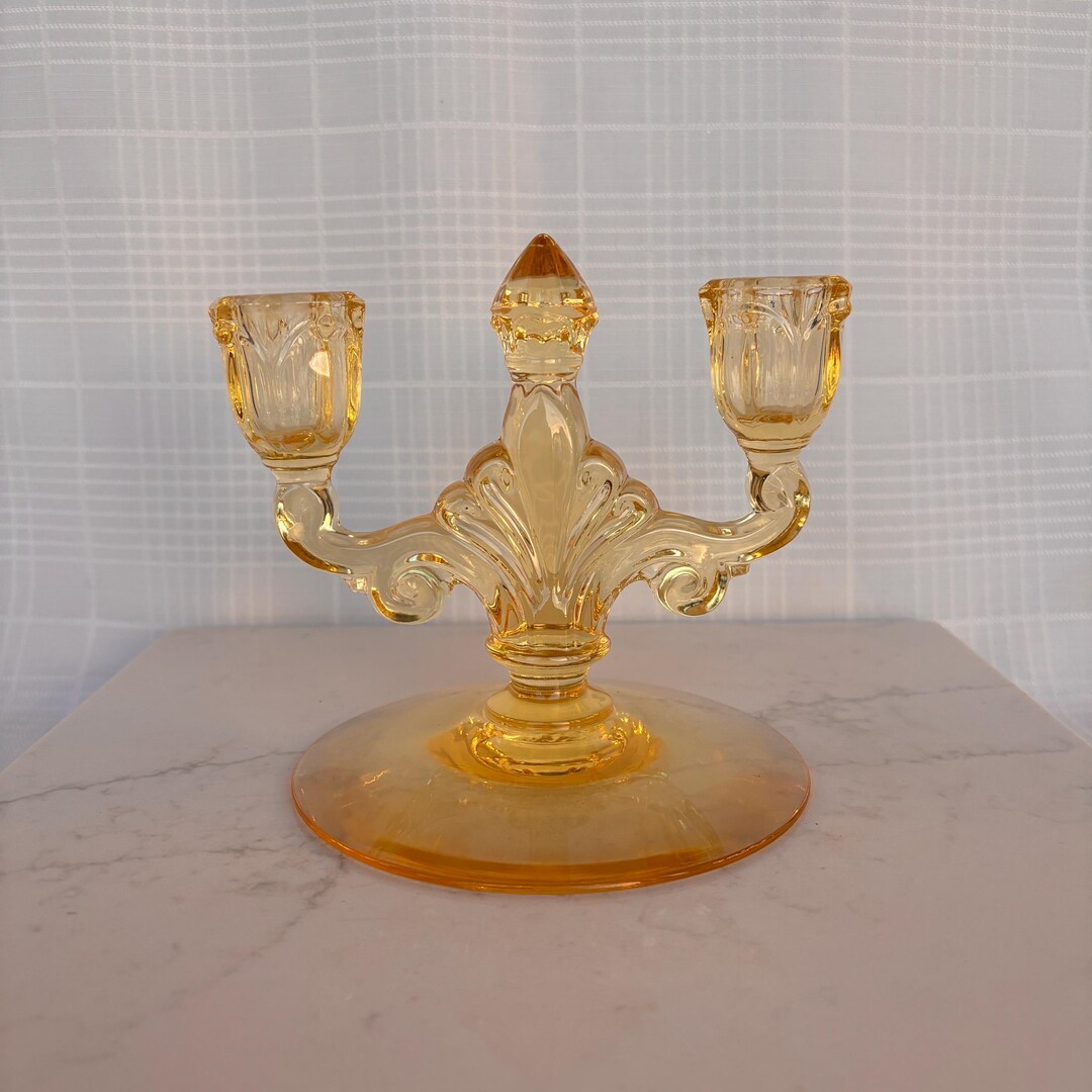 Hersey Glass Trident Double Branch Candlestick Holder in Sahara - Etsy