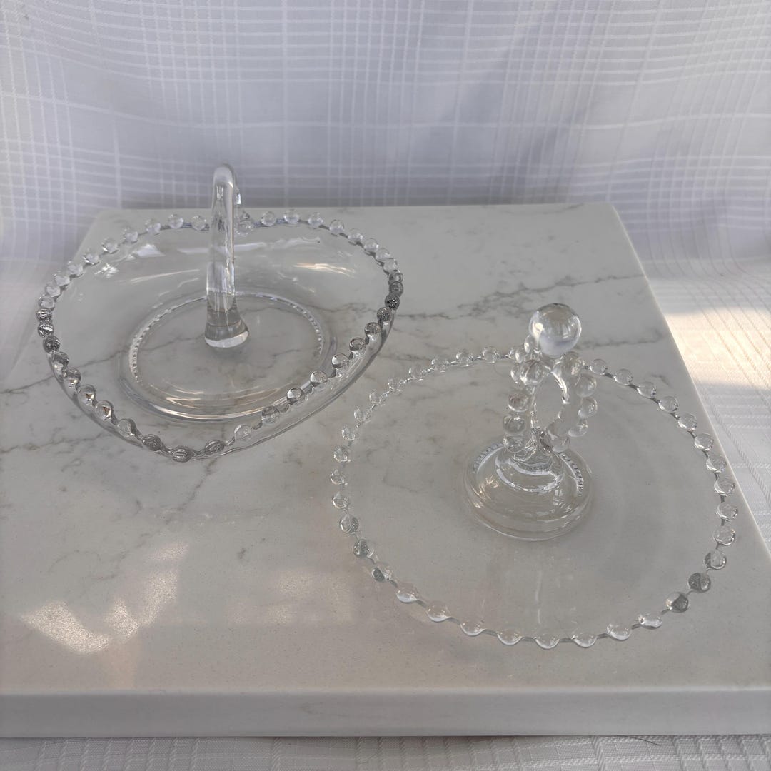 Vintage Imperial Glass Candlewick Heart Candy Dish and Tidbit Dish Set ...