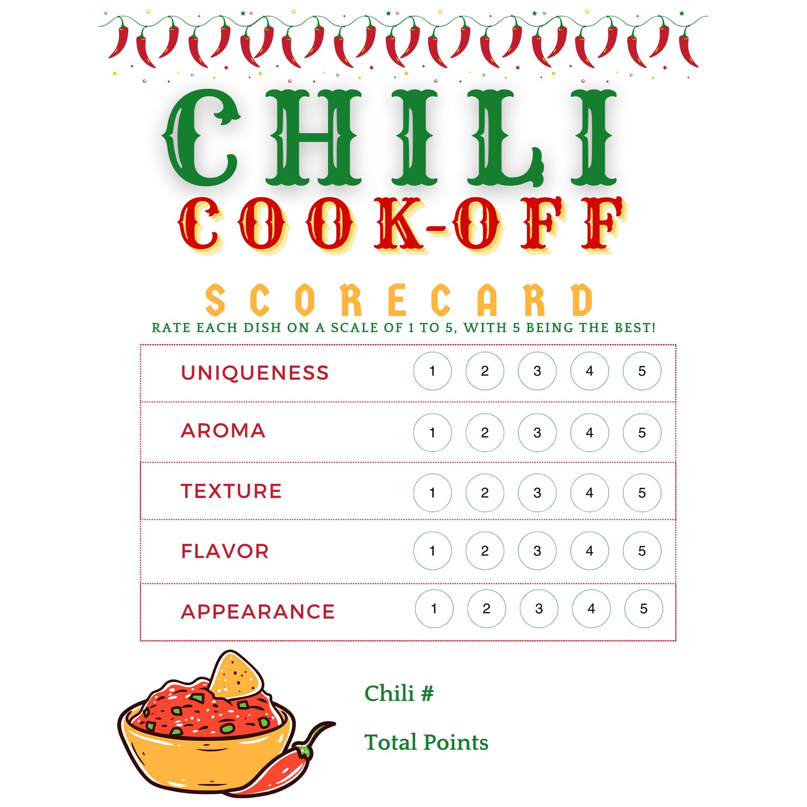 Chili Cook-off Scorecard - Etsy