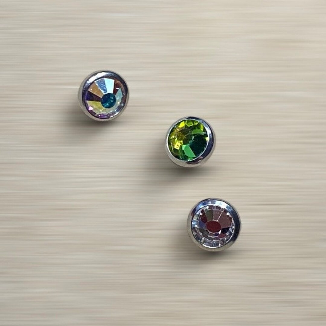 ONE or SET of 2 Surgical Steel and Crystal 4mm Ends - 14g 12g ...